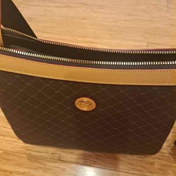 Rioni | Bags | Roni Mia Top Zip Messenger Bag Dark Brown With Camel ...